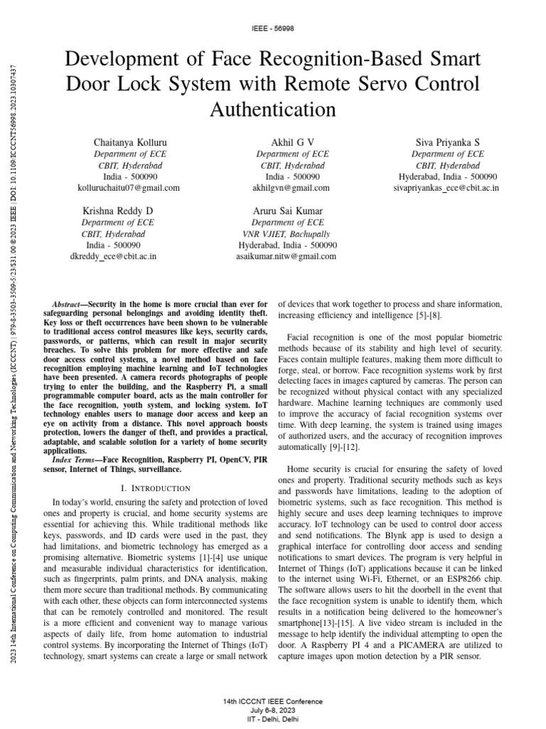 Smart Door Lock with Face Recognition | PDF | Internet Of Things | Computer Security