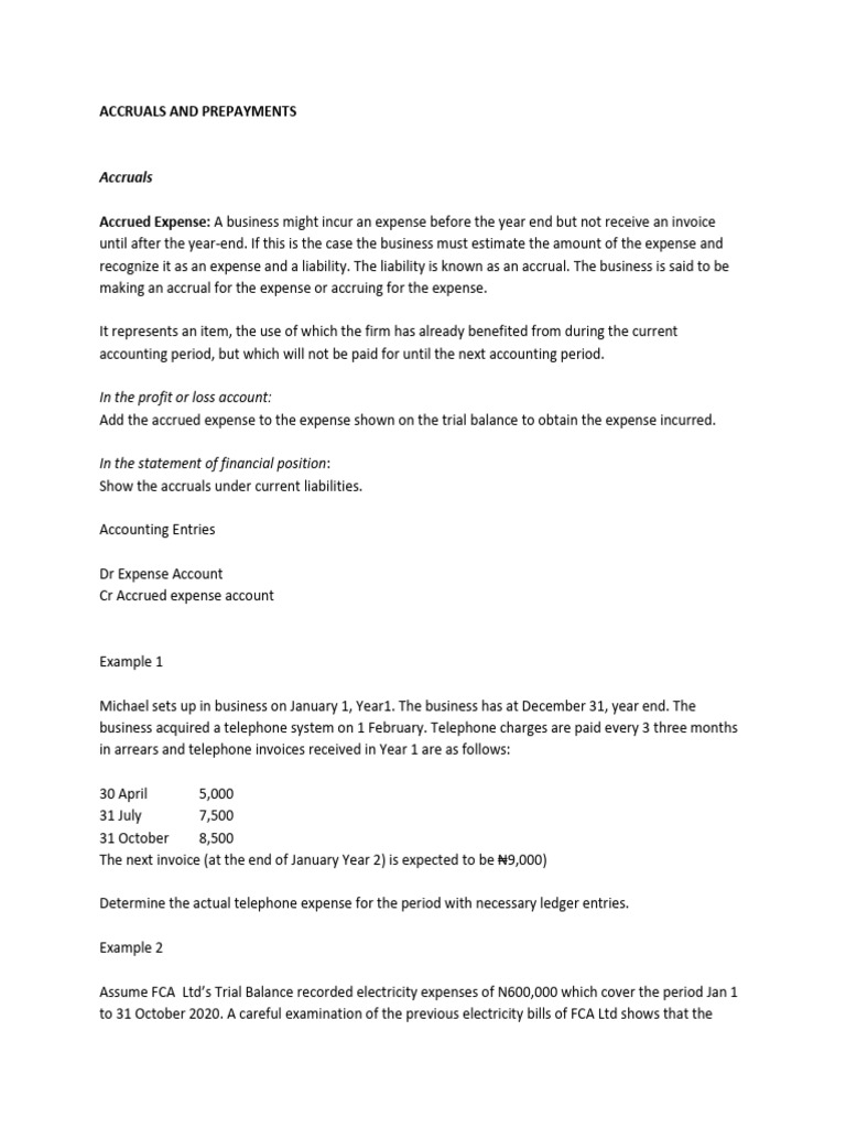 ACCRUALS AND PREPAYMENTS Foundation | PDF | Accrual | Expense