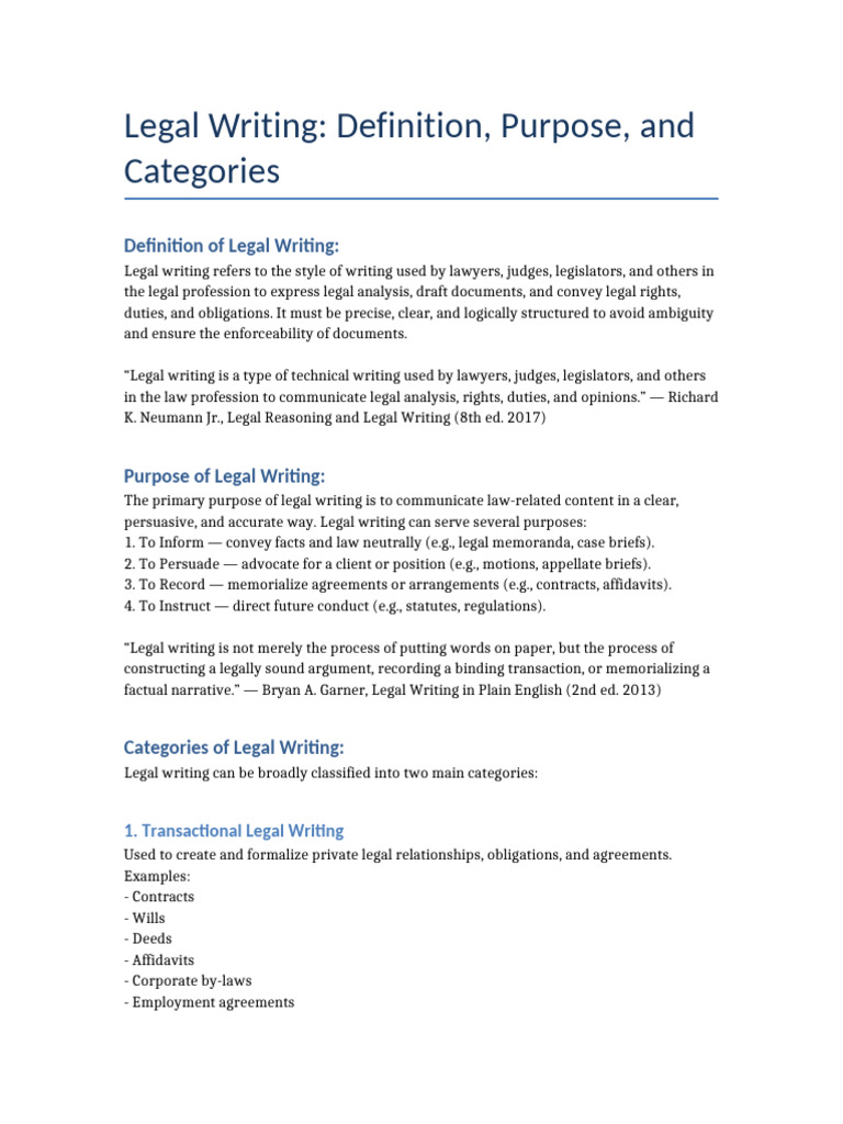Legal Writing Definition Purpose Categories | PDF