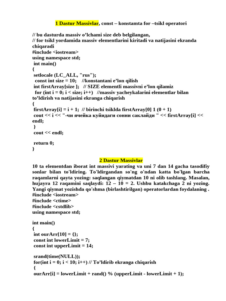 Misollar C++ 4 Dars 13.04.2025 | PDF