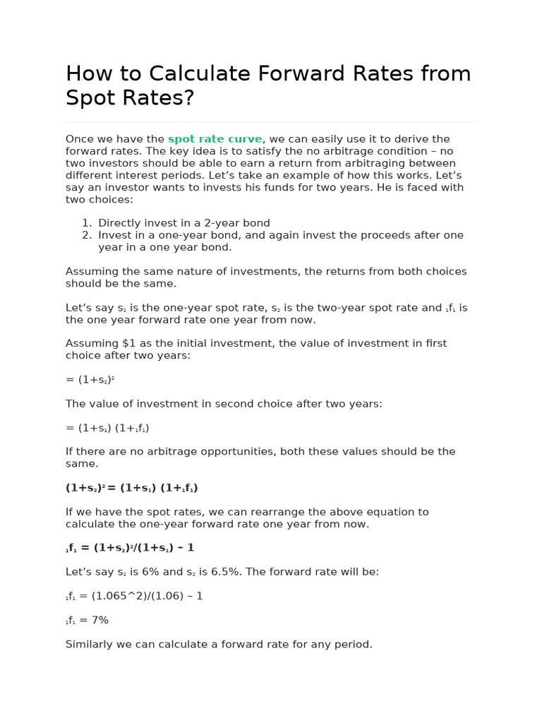 How To Calculate Forward Rates From Spot Rates | PDF