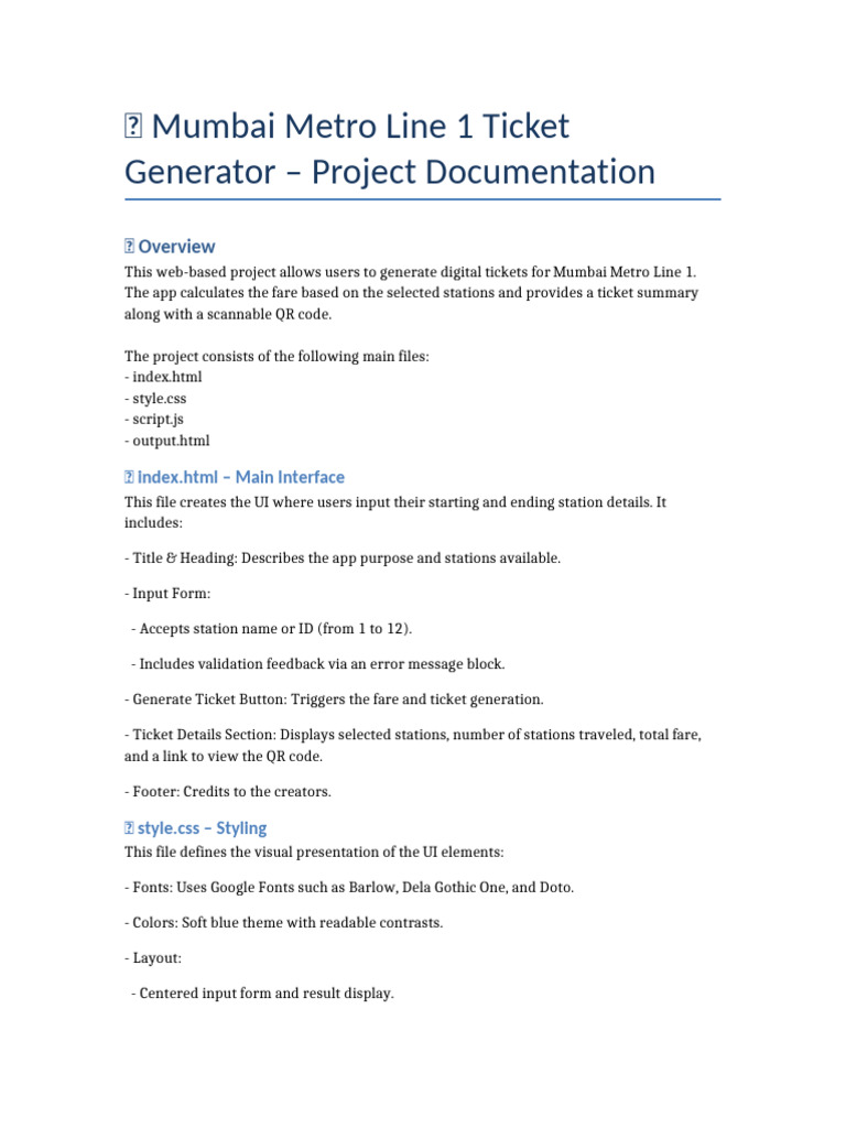 Mumbai Metro Ticket Generator Documentation | PDF | Qr Code | Software