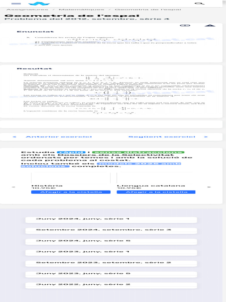 Geometria de L'espai Tots Els Problemes Que Han Sortit A La Selectivitat - Examenselectivitat | PDF