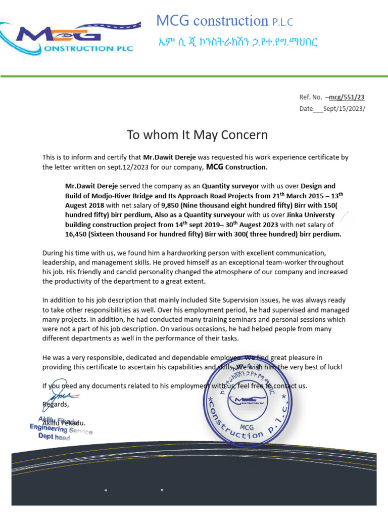 Dawit Work Experience Bridge and Building | PDF | Business