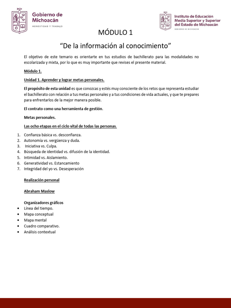 Temario Modulo 1 - 240925 - 085848 | PDF | Cognición | Aprendizaje