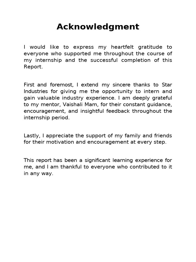 Internship Acknowledgment Report | PDF
