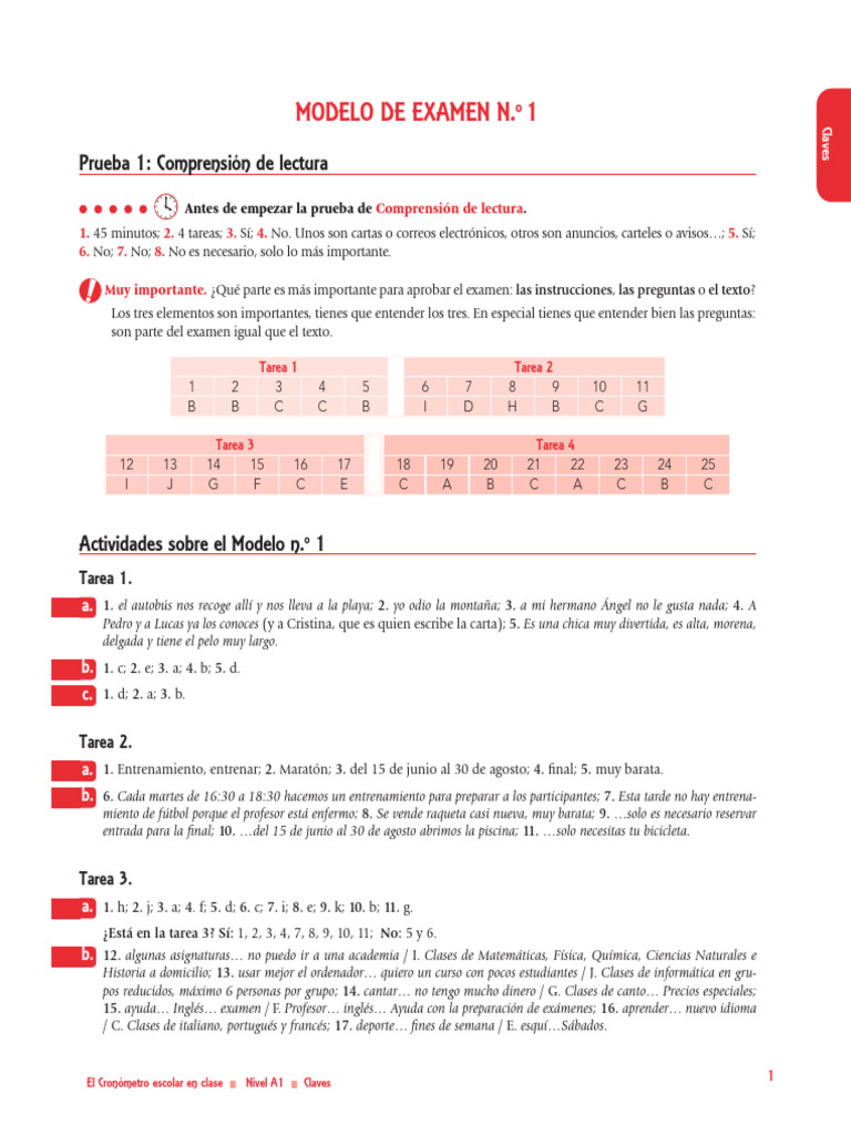 Answer Key - Dele A1 | PDF