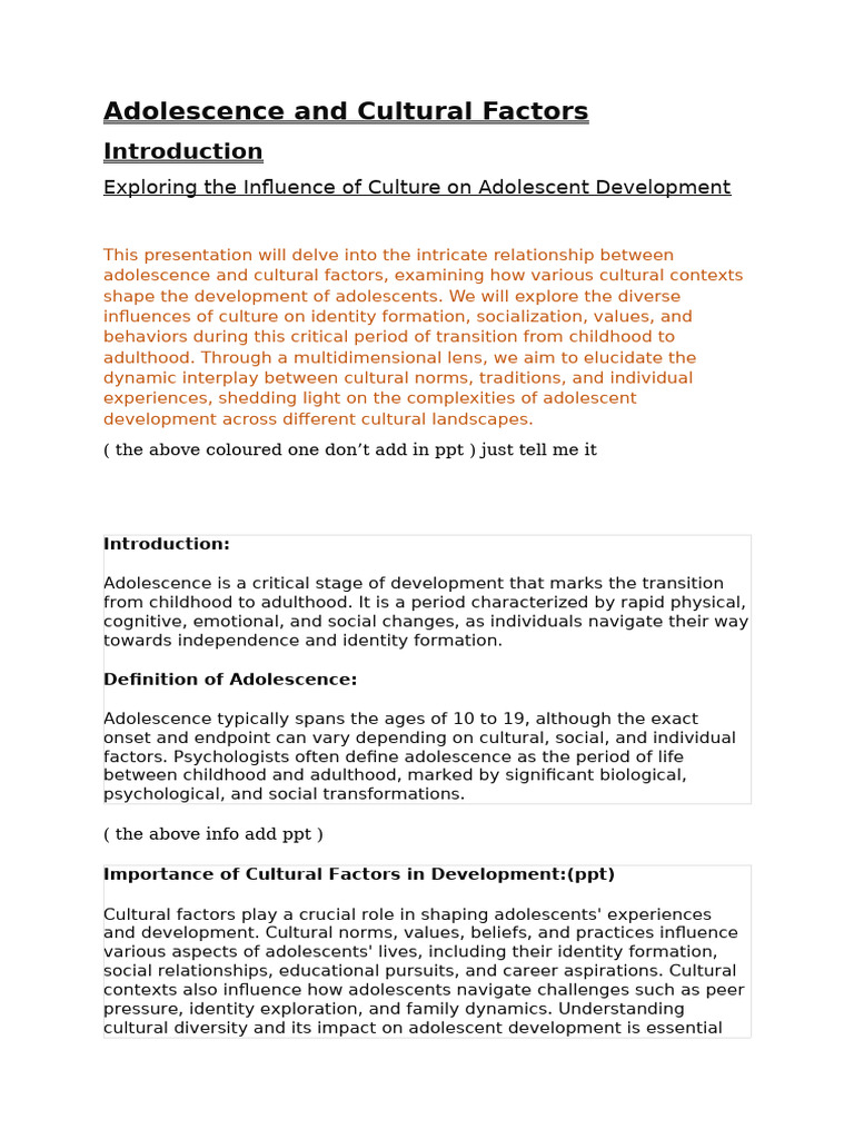 Cultural Impact on Adolescent Development | PDF | Adolescence ...