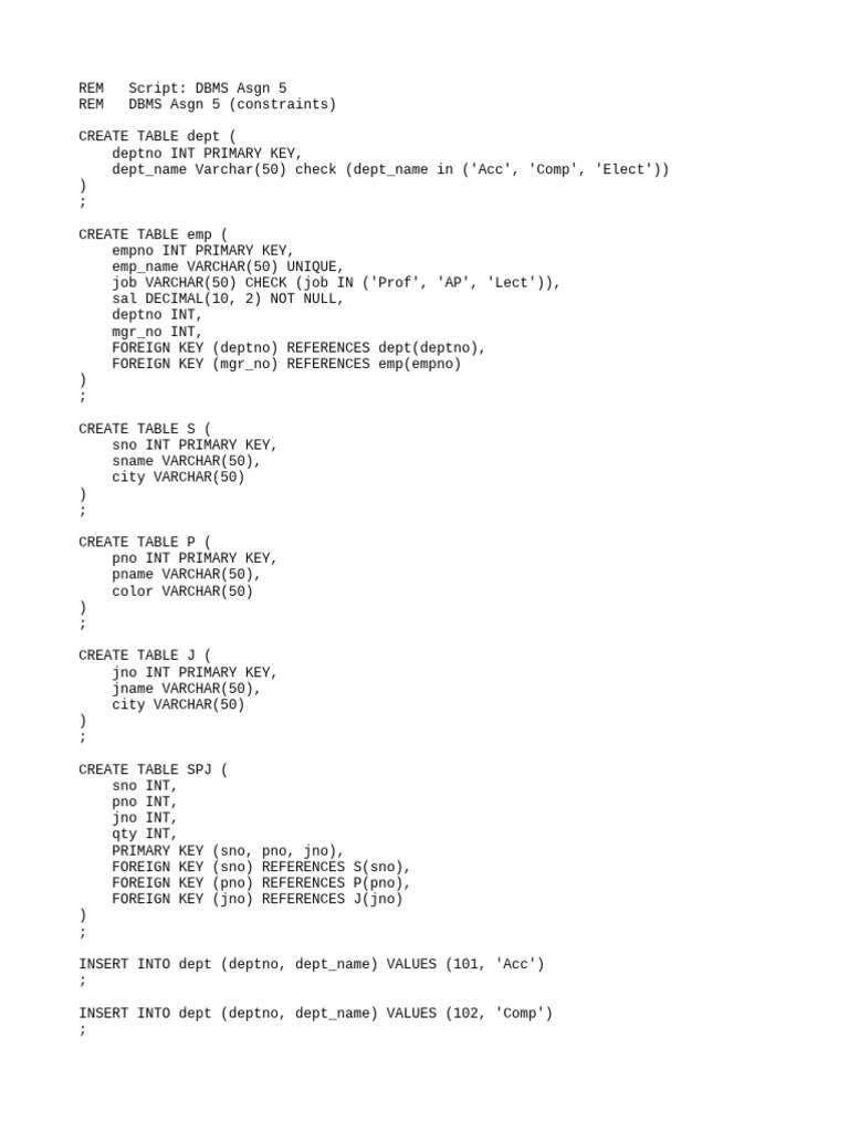 REM Script DBMS Asgn 5 | PDF | Databases | Data Management