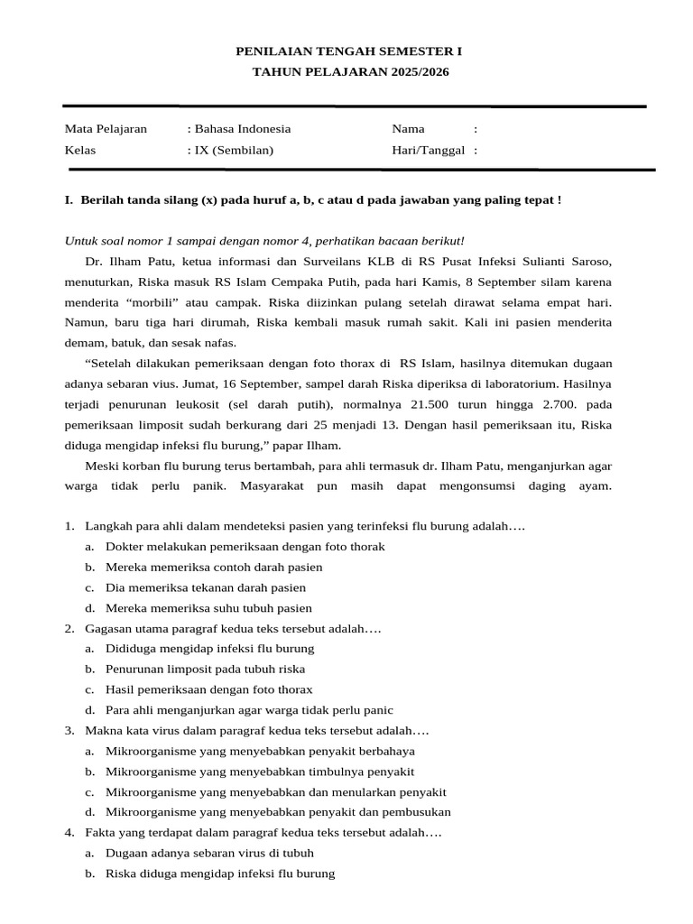 Soal PTS B.Indo Kelas IX Ganjil | PDF