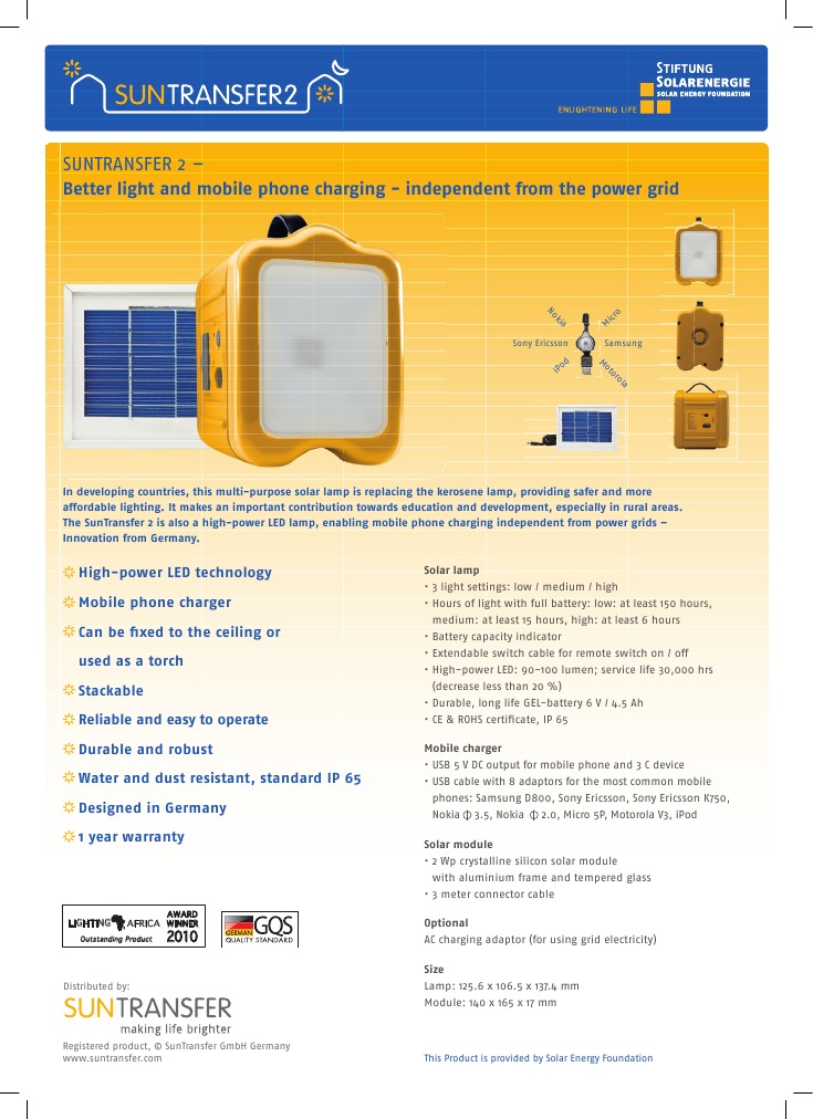 Suntransfer 2 - : Better Light and Mobile Phone Charging - Independent ...
