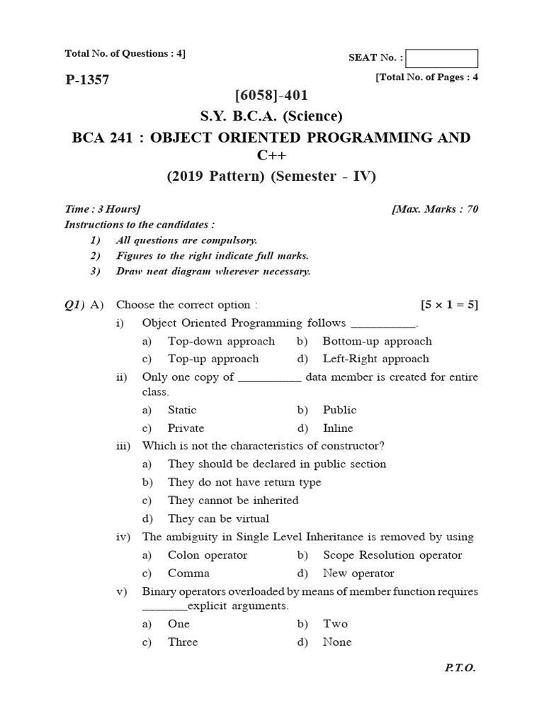 BCA SEM4 APR 2023 Question Papers | PDF | C++ | Programming