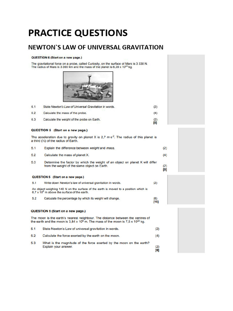 Newton's Law of Universal Gravitation Quiz | PDF
