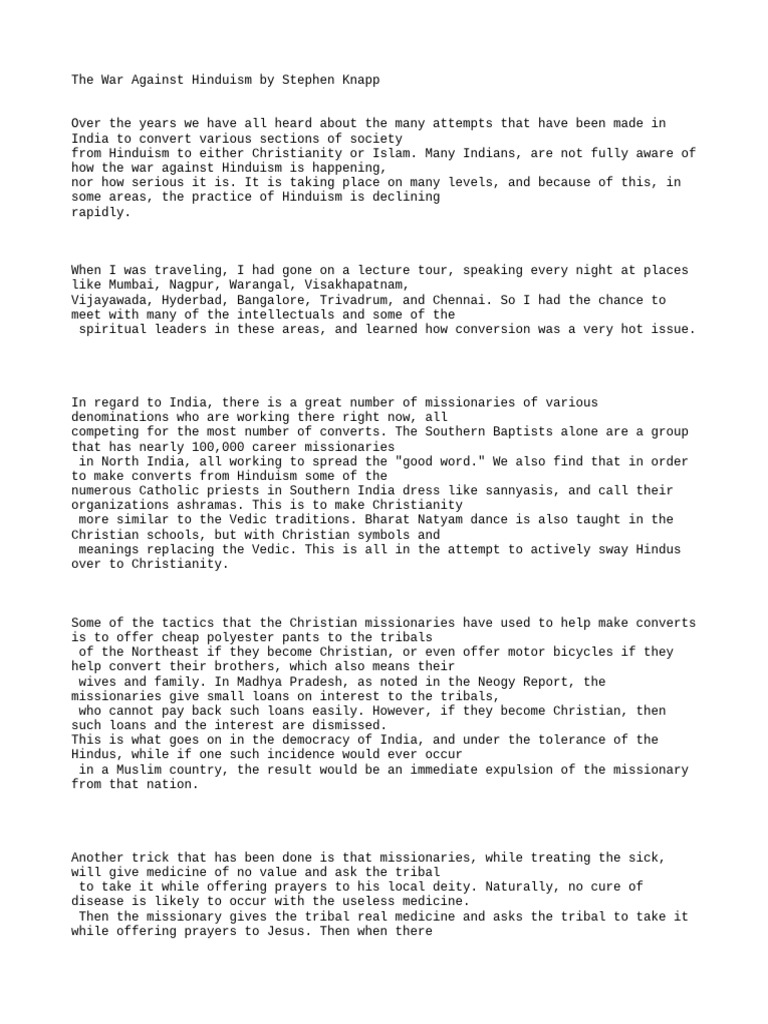 War on Hinduism: Conversion Tactics | PDF | Religious Conversion ...