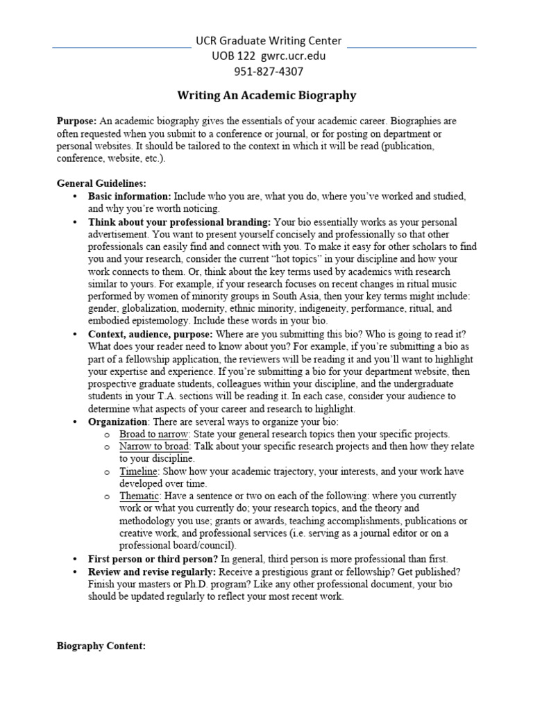 Writing An Academic Biography | PDF | Thesis | Liberal Arts Education