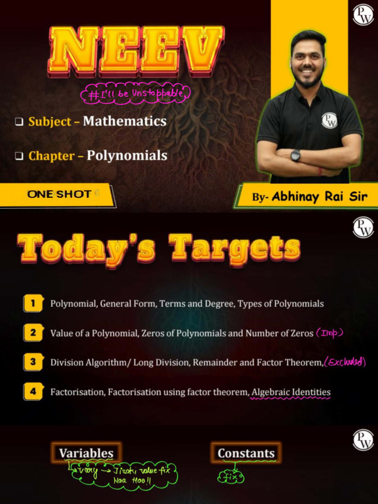 02 Polynomials Neev Youtube Batch Maths Abhinay Sir 1 Finallllll | PDF