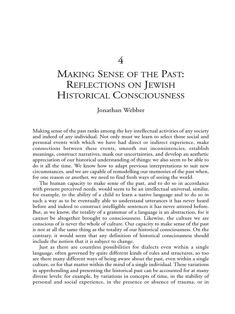 MAKING SENSE OF THE PAST REFLECTIONS ON JEWISH HISTORICAL - Jonathan ...