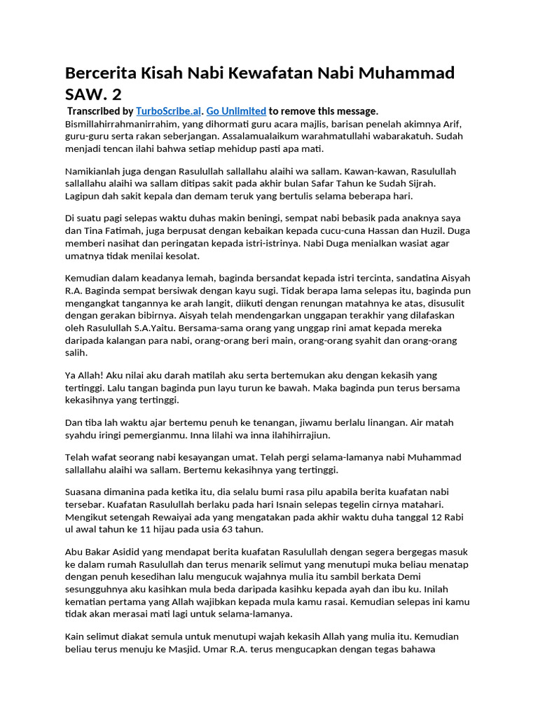 Bercerita Kisah Nabi Kewafatan Nabi Muhammad SAW. 2 | PDF