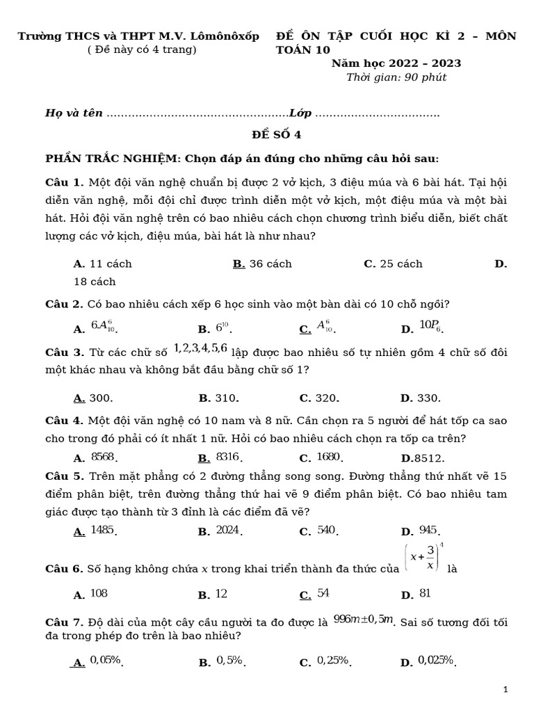 HKII-ĐỀ-ÔN-TẬP-SỐ-04 | PDF