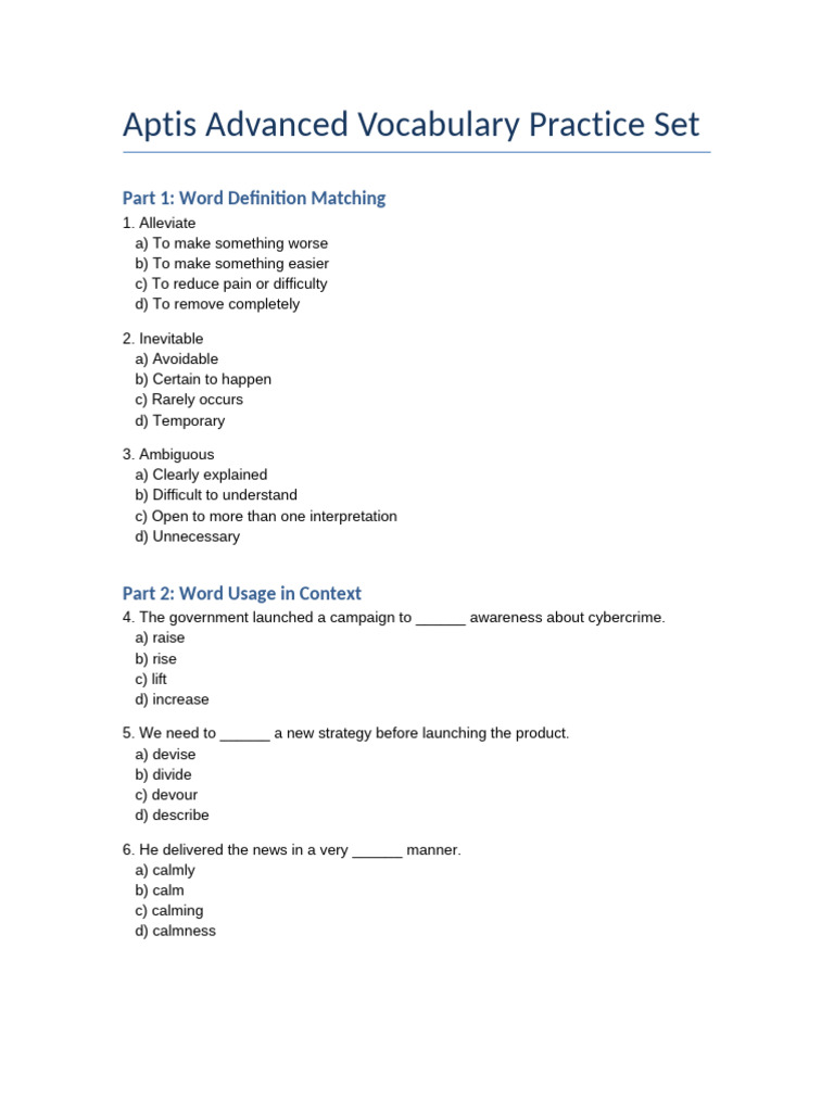 Aptis Advanced Vocabulary | PDF