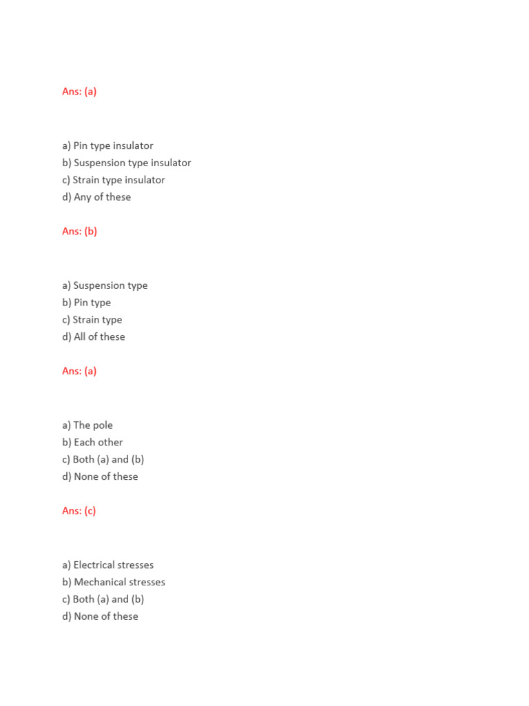 Objective Type Question or MCQ of Transmission and Distribution ...