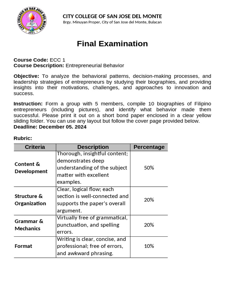 Ecc1 Final Exam | PDF