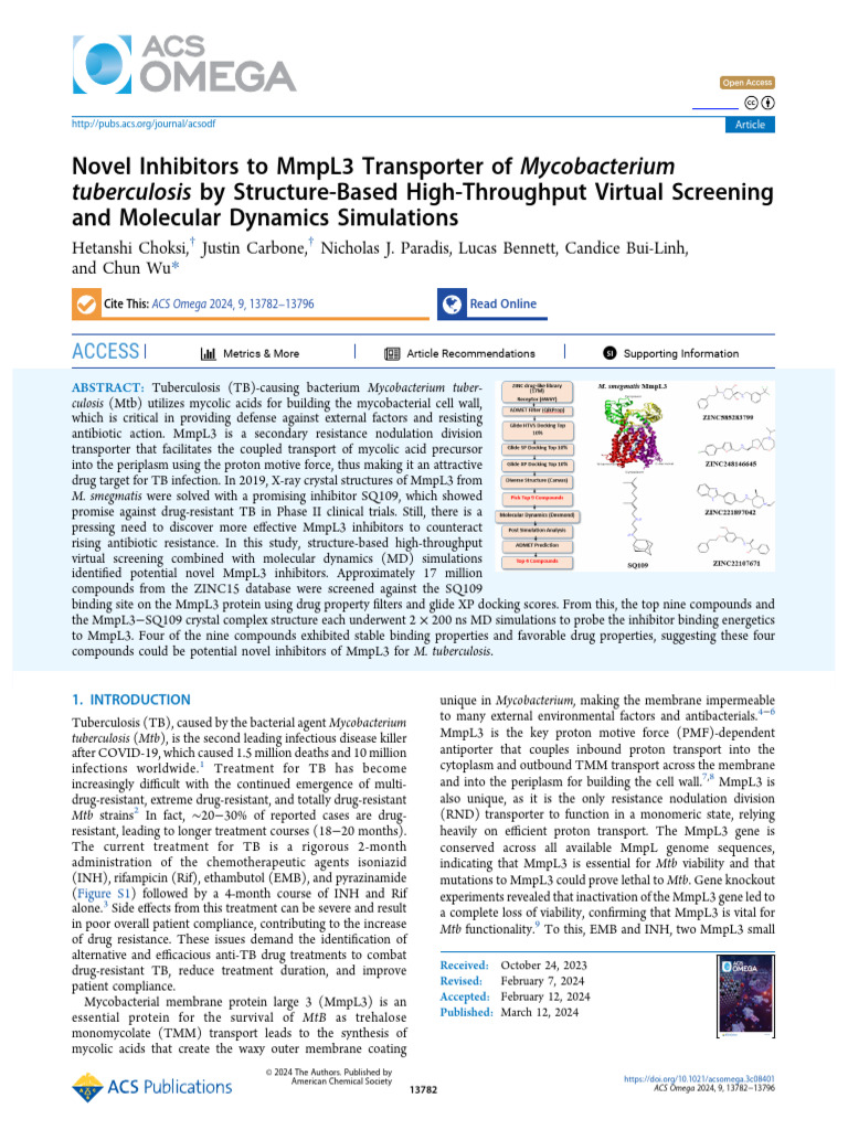 Novel Inhibitors To Mmpl3 Transporter of by Structure-Based High-Throughput Virtual Screening ...