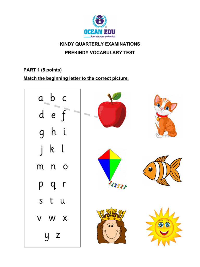 Prekindy Vocabulary Test Guide | PDF