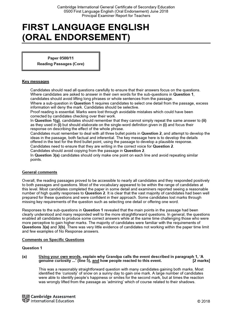 First Language English (Oral Endorsement) | PDF | Question | English ...