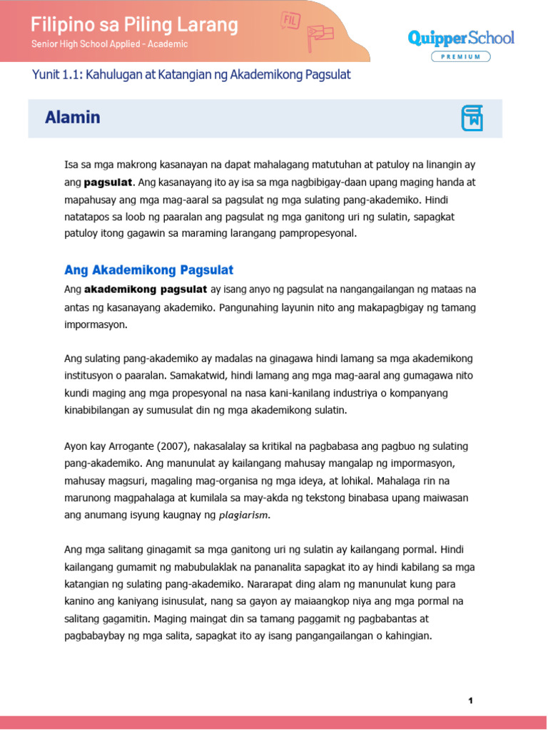 Pagsulat 1 | PDF