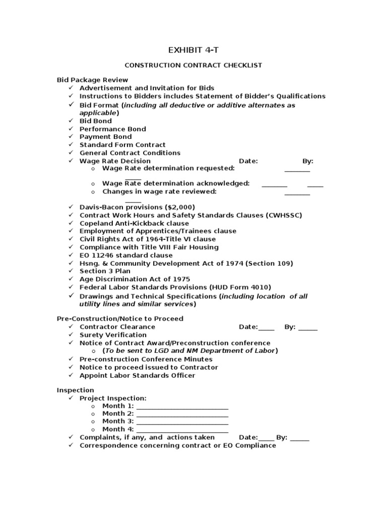Construction Contract Checklist | General Contractor | Employment
