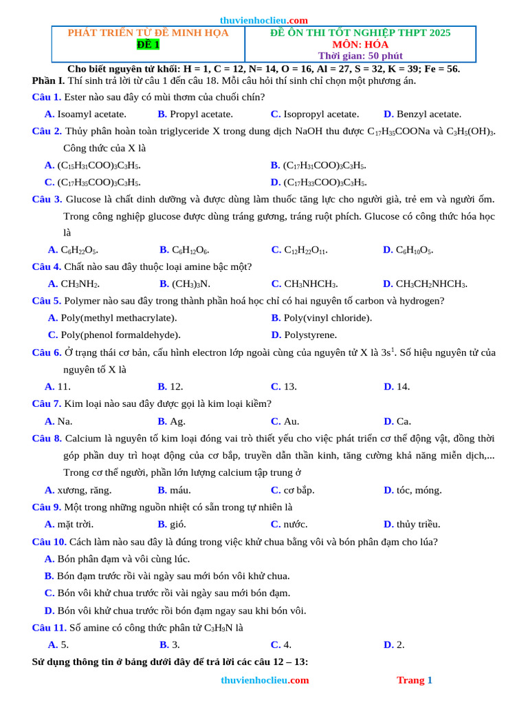 Thuvienhoclieu.com Bo 30 de Thi Thu TN THPT 2025 Mon Hoa | PDF