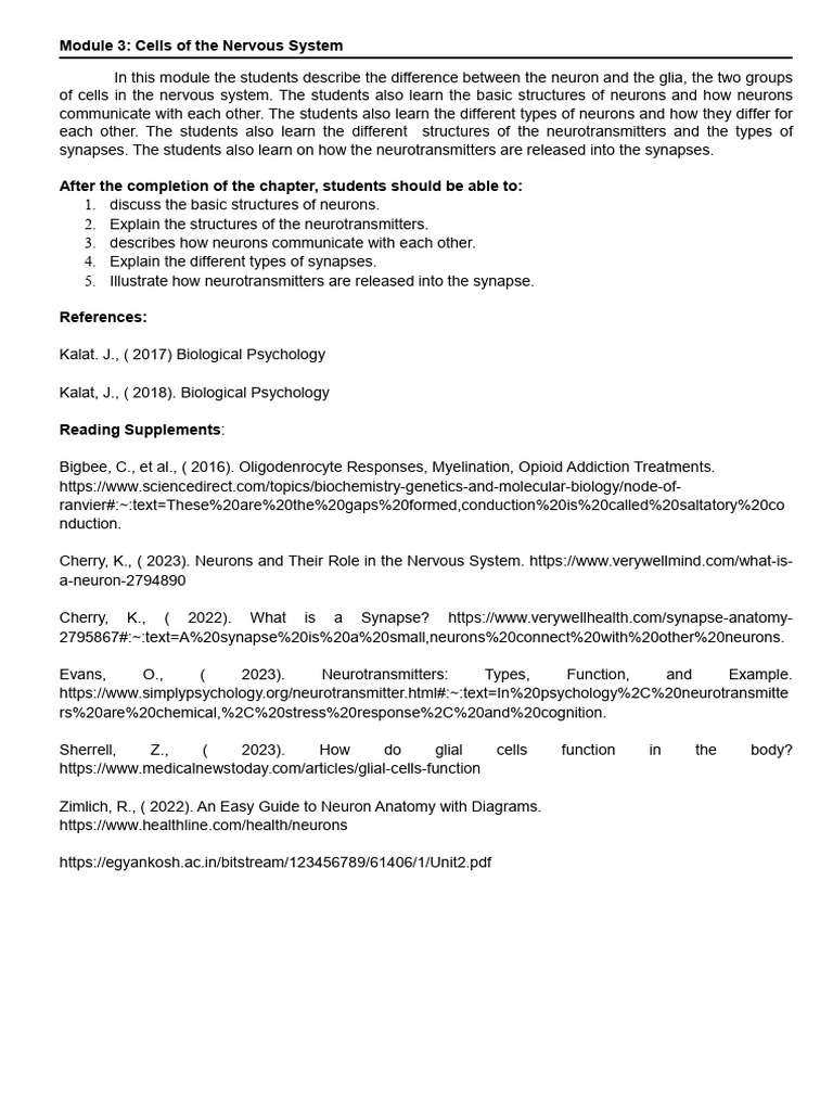 Chapter 3. The Cells of The Nervous System | PDF | Chemical Synapse | Synapse