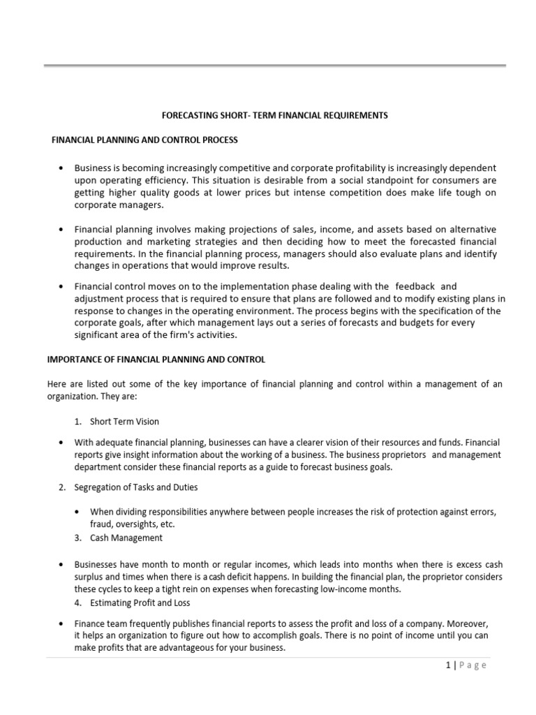 Forecasting Short - Term Financial Requirements | PDF | Budget | Expense