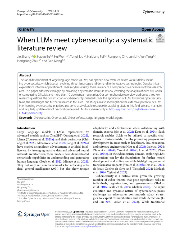 When Llms Meet Cybersecurity: A Systematic Literature Review | PDF ...