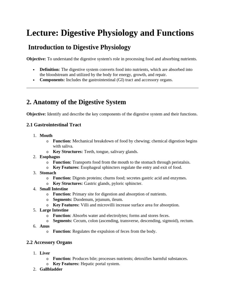 Lecture Outline Digestive Physio | PDF | Human Digestive System ...