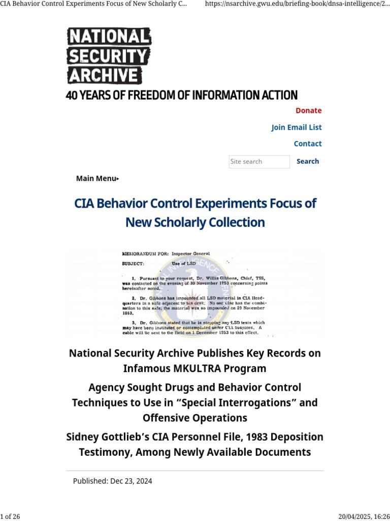 MKULTRA: CIA Mind Control Exposed | PDF