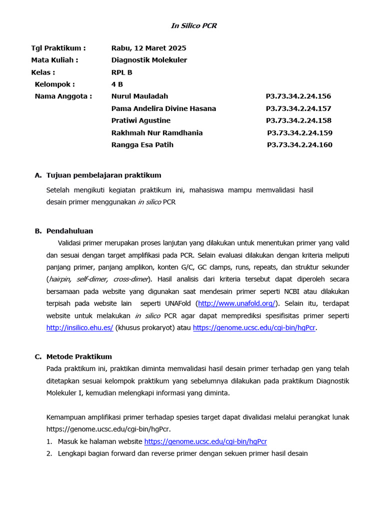 Desain Primer ~ Validasi Primer Kelompok 4b (Pten) | PDF