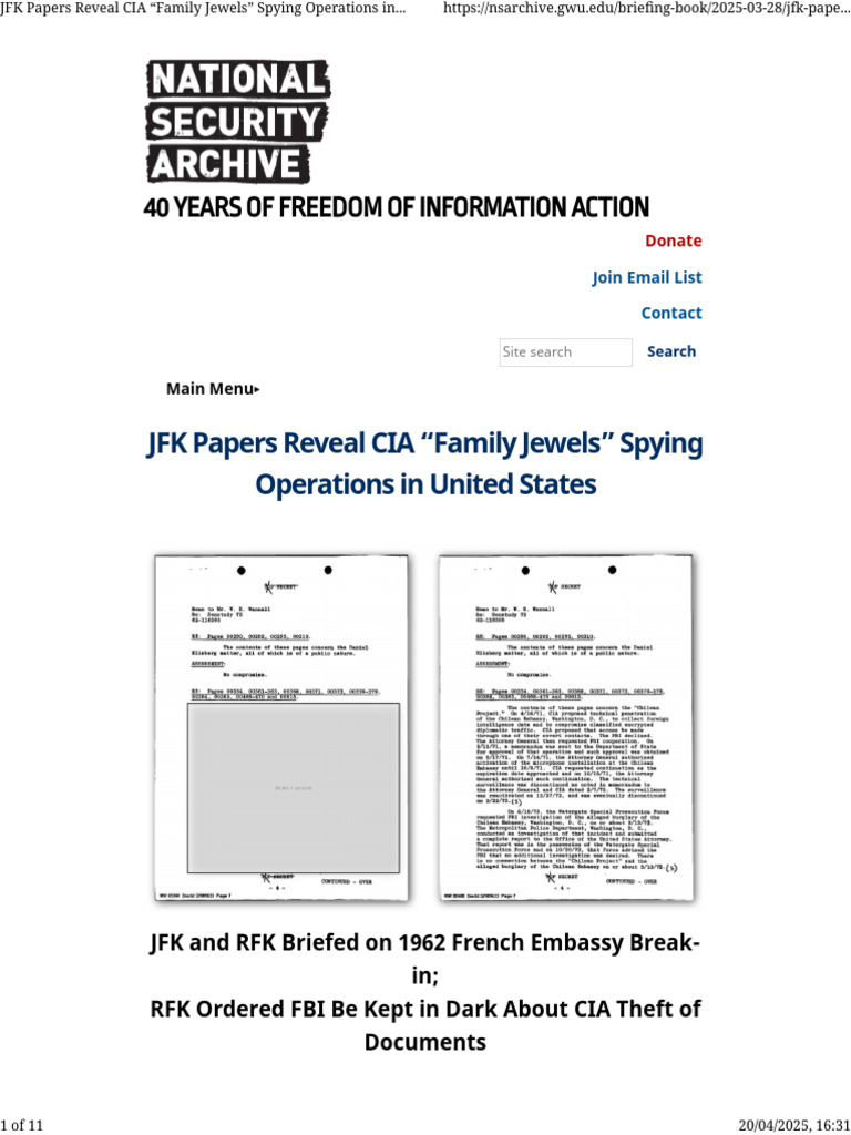 JFK Papers Reveal CIA “Family Jewels” Spying Operations in United ...