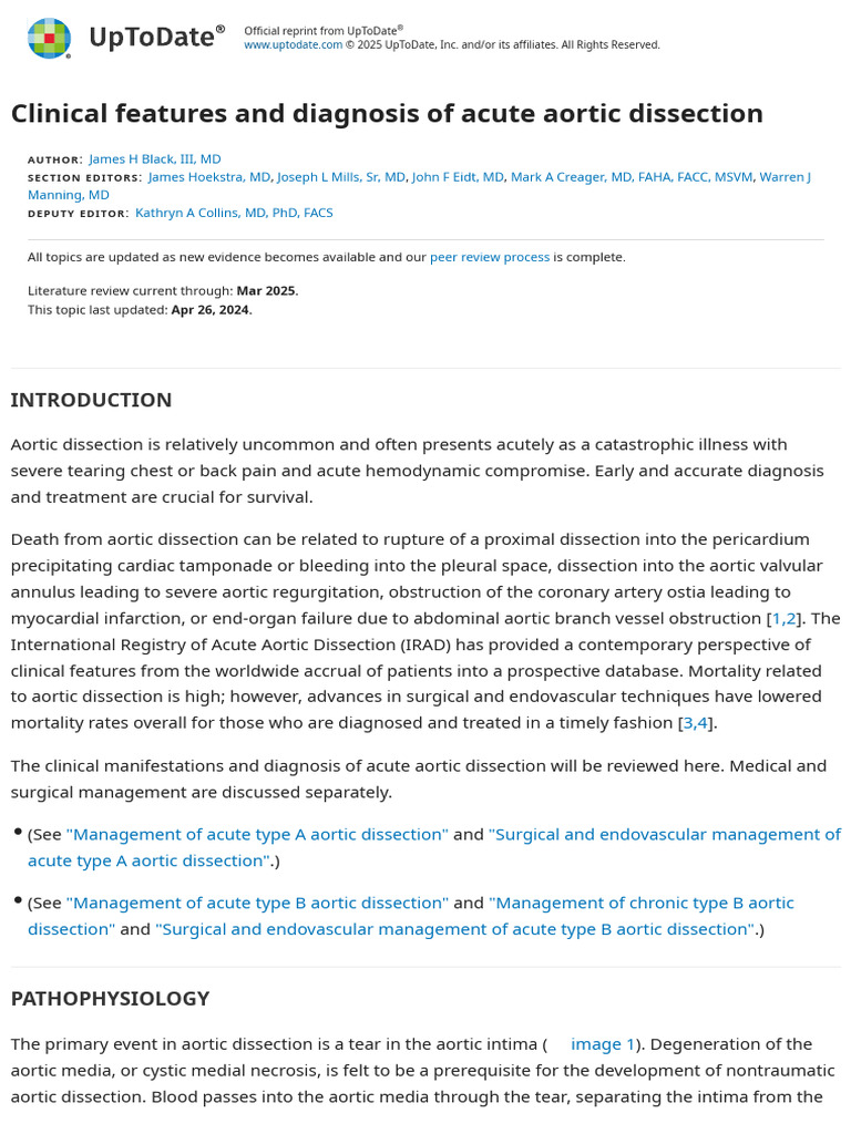 Clinical features and diagnosis of acute aortic dissection - UpToDate | PDF | Aorta | Pulse