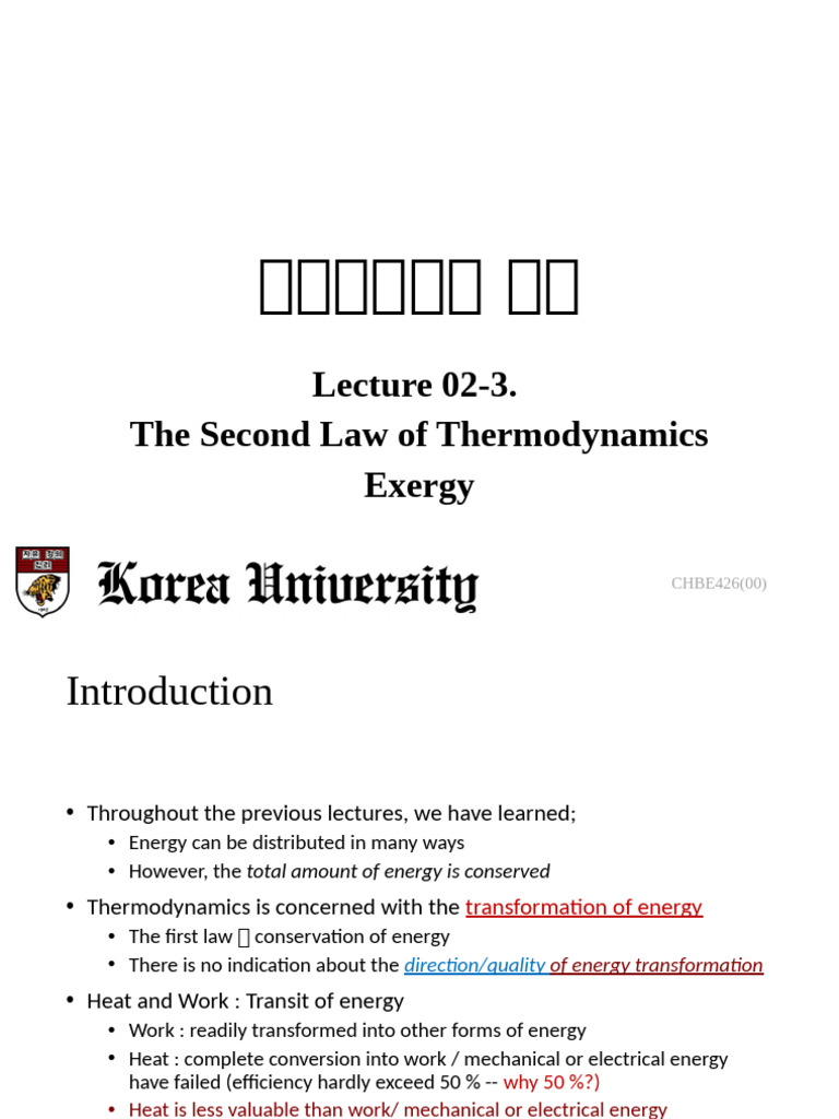 Lecture 02-3 - The Second Law and Exergy | PDF | Heat | Entropy