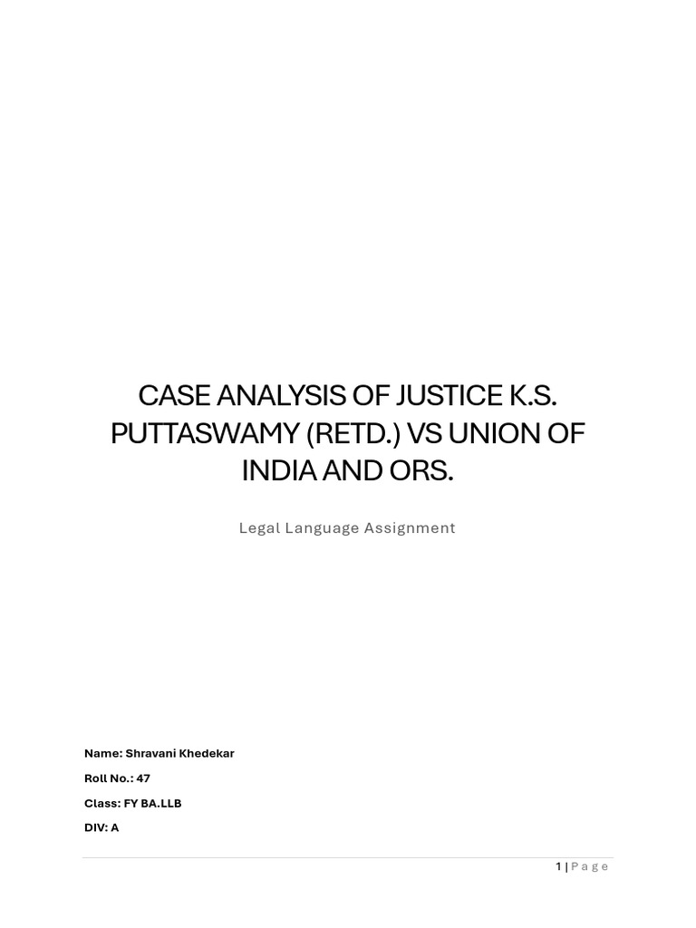 Justice K.S. Puttaswamy (Retd.) V Union of India Judgement | PDF | Privacy | Right To Privacy
