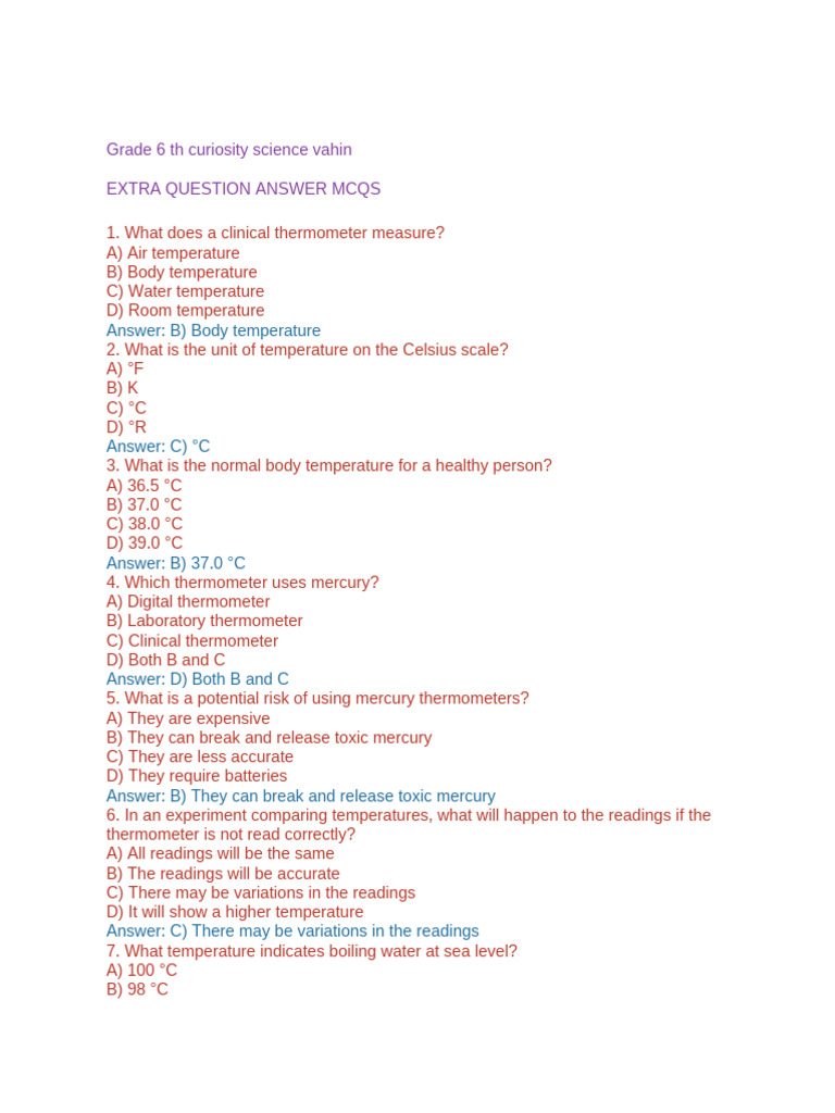 Temperature Measurement in Class 6 Science | PDF | Rock (Geology ...