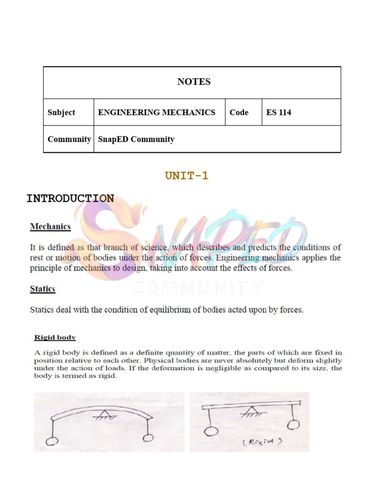 ENGINEERING MECHANICS (UNit-1) | PDF | Force | Rotation