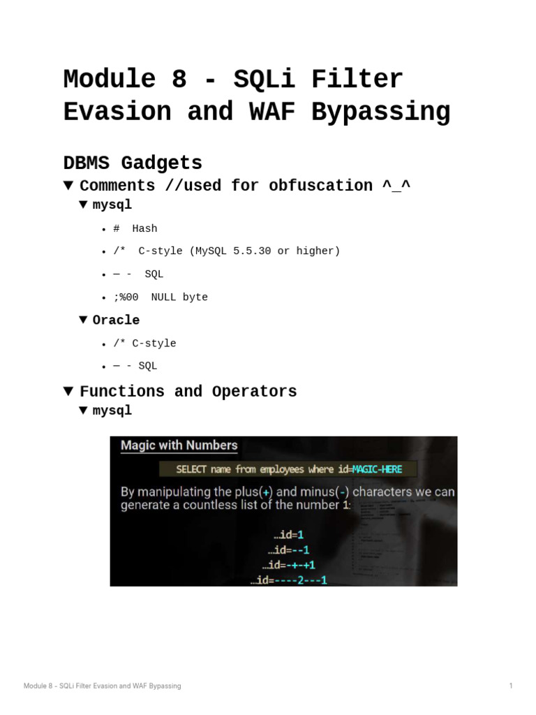 Module 8-SQLi Filter Evasion and WAF Bypassing-eWPTXv2-Notes | PDF ...
