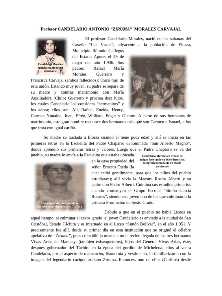 BIOGRAFÍA DE Profesor CANDELARIO ANTONIO MORALES CARVAJAL | PDF | Venezuela