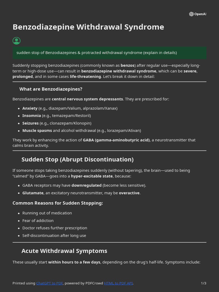 Benzodiazepine Withdrawal Timeline | PDF | Benzodiazepine | Drug Withdrawal