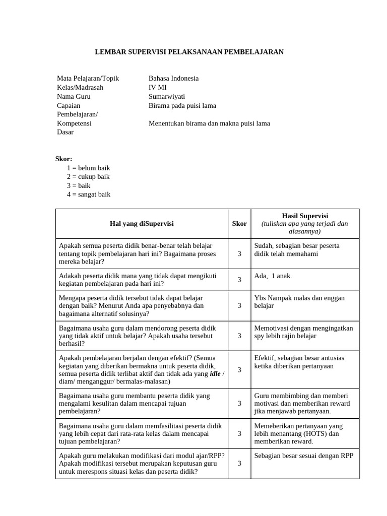 Format Penilaian Praktik Mengajar | PDF