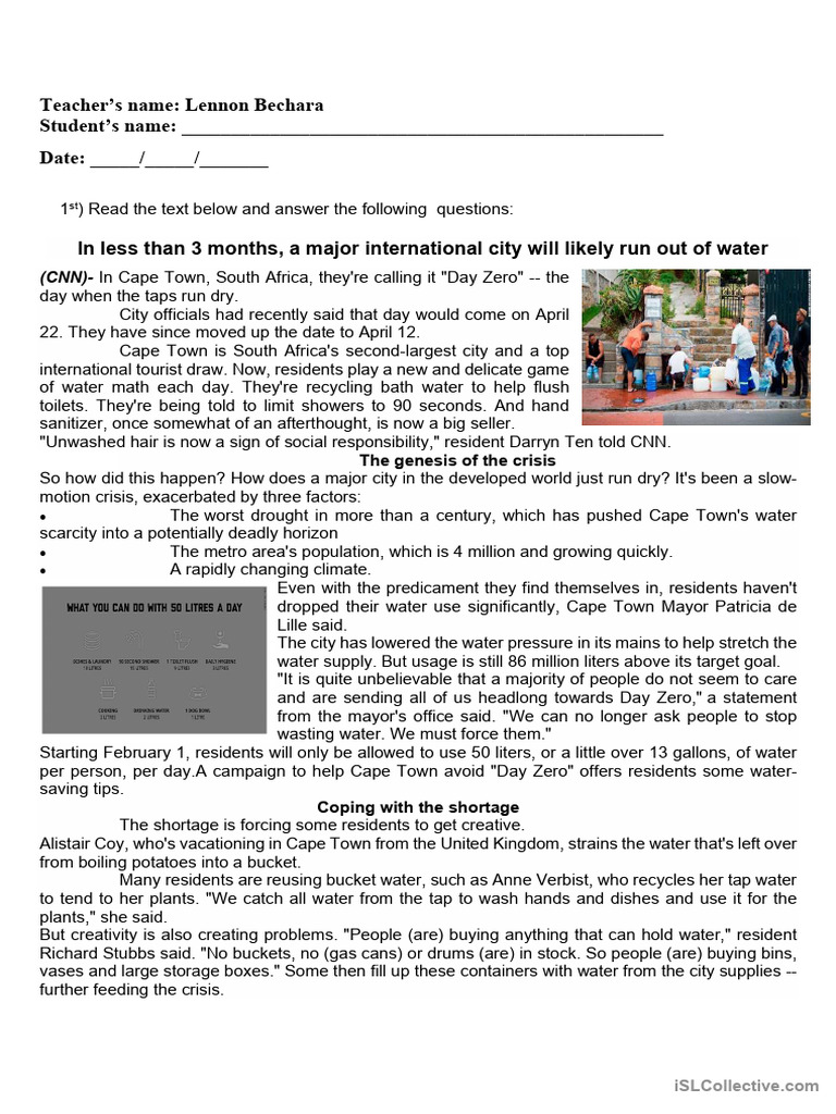 Cape Town Water Crisis: Day Zero Explained | PDF | Water ...