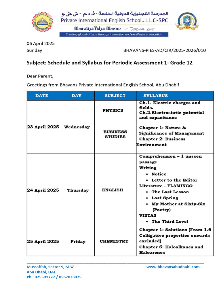 PA1-Schedule and Syllabus - G12 | PDF